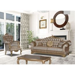 JVmoebel Wohnzimmer-Set Design Chesterfield 3+1 Sitz Couchtisch Textil Sessel Polster Sofa