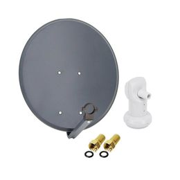 PremiumX Satelliten-Komplettanlage 60cm Stahl Anthrazit Single LNB 2x F-Stecker SAT-Antenne