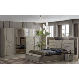 JVmoebel Schlafzimmer-Set Garnitur Schlafzimmer Doppelbett Luxus Bett Modern Beige Set 4tlg Neu