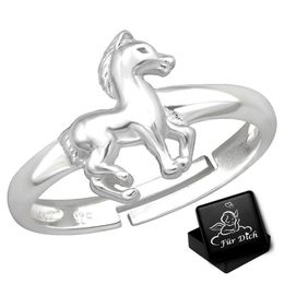 Limana Fingerring Mädchen Kinderring echt 925 Sterling Silber verstellbarer Ring Pferd (inkl. Geschenkdose)