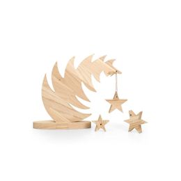 Kreative Feder Dekoobjekt Weihnachtsbaum-Aufsteller „Curvy“- im Set mit 3 Holz-Sternen