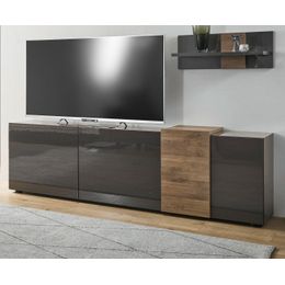 MCA furniture Lowboard Positano (Unterschrank in grau Hochglanz mit Eiche