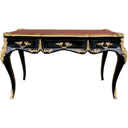 Casa Padrino Schreibtisch Luxus Barock Schreibtisch mit 3 Schubladen und massiven Metallapplikation Schwarz / Gold / Bordeaux 141 cm
