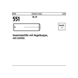 Reyher Gewindebolzen 100er Pack Gewindestift DIN 551 Kegelkuppe/Schlitz M8x 20 14 H 100 St