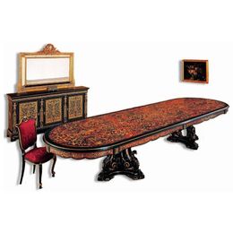 Casa Padrino Esstisch Luxus Barock Boulle Esstisch Schwarz / Rot / Gold 400 x 130 x H. 80 cm