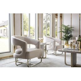 JVmoebel Wohnzimmer-Set Wohnzimmer Set Beige 2x Sessel Weiß Beistelltisch Elegantes Möbel