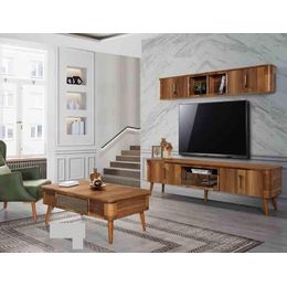 JVmoebel Wohnzimmer-Set, rtv tv Sideboard Leder Holz Tisch Fernseh Schrank Tisch Design Low
