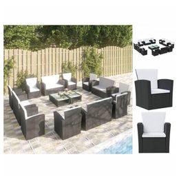 vidaXL Garten-Essgruppe 16-tlg Garten Lounge Set mit Auflagen Polyrattan Schwarz Sitzgruppe Se