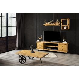 JVmoebel Wohnzimmer-Set Echt Holz Wohnwand Luxus in Braun mit Couchtisch auf Rädern