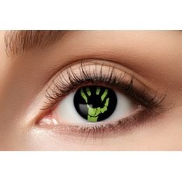 Eyecatcher Farblinsen Green Hand Kontaktlinsen. Skeletthand Motivlinsen.