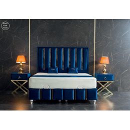 JVmoebel Schlafzimmer-Set Schlafzimmer Set Blau Metall Bett Elegantes Stil 2x Nachttische