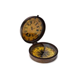NKlaus Kompass Kompass mit Uhr Messing antik 8cm Taschenkompass Peilkompass Richtungs