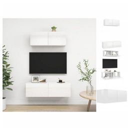 vidaXL Kleiderschrank 2-tlg TV-Schrank-Set Hochglanz-Weiß Spanplatte