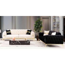 JVmoebel Wohnzimmer-Set Sofagarnitur Luxus Chesterfield Sitzgruppe Dreisitzer Schwarz 3+3 Sitz
