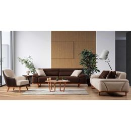 JVmoebel Wohnzimmer-Set Moderne Helle Couchgarnitur Dreisitzer Sessel Luxus Stoffsofas Braun