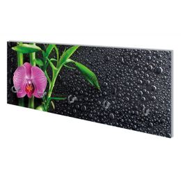 Wallario Wandgarderobe Bambus und pinke Orchidee auf schwarzem Glas mit Regentropfen (1-teilig
