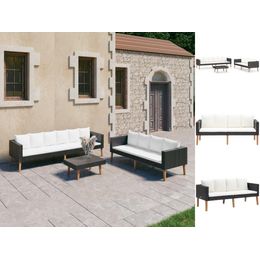 vidaXL Garten-Essgruppe 3-tlg Garten Lounge Set mit Auflagen Polyrattan Schwarz Sitzgruppe Set