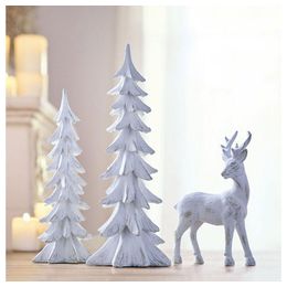 Home-trends24.de Dekofigur Dekofigur Winter Wald Tanne Hirsch Reh Weiß Polyresin Figuren (3 St)