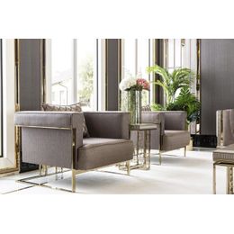 JVmoebel Wohnzimmer-Set Wohnzimmer Set Grau 2x Sessel Schön Design Elegantes Beistelltisch