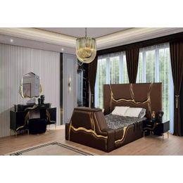 JVmoebel Schlafzimmer-Set Luxus Schlafzimmer Set Bett Nachttisch Gold Schminktisch Nachttische