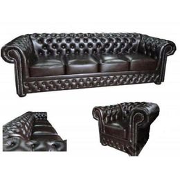 JVmoebel 4-Sitzer Chesterfield Polster Big Sofa Couch Lord Stoff 100% Leder Sofort