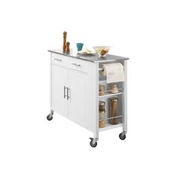 sobuy Küchenwagen FKW108, mit Edelstahlplatte Kücheninsel mit Seitenregal Küchenschrank