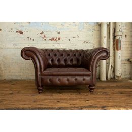 JVmoebel 1,5-Sitzer Design Chesterfield Stoff Couch Sofa1.5 Sitz 100% Leder Sofort