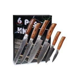 Wakoli Messer-Set Edib Pro 6er Damastmesser-Set I Holzbox I 8-20cm Klingen I Pakkaholz