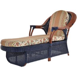 Krines Home Relaxliege Rattan Liege Safari Ottomane Rattanliege mit Polster (Dunkelblau-Rost)