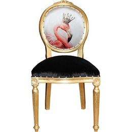 Casa Padrino Esszimmerstuhl Barock Luxus Esszimmer Stuhl ohne Armlehnen Flamingo mit Krone und mit Bling Bling Glitzersteinen