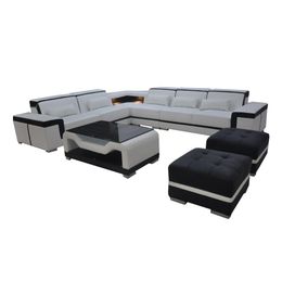 JVmoebel Ecksofa, Leder Sofa Couch Polster Eck Moderne Wohnlandschaft Tisch Hocker