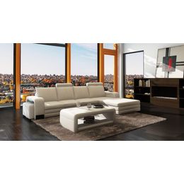 JVmoebel Wohnzimmer-Set Ecksofa Sofa 3tlg. Couch Tisch Hocker Leder Couchen Landschaft