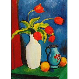 Postkarte Kunstkarte August Macke "Rote Tulpen in weißer Vase"