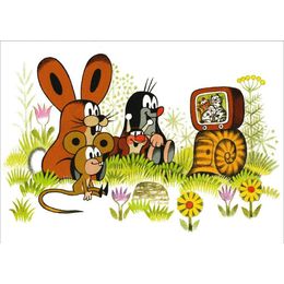 Postkarte "Der kleine Maulwurf schaut mit Freunden TV"