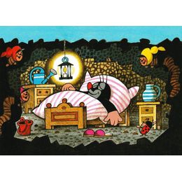 Postkarte "Der kleine Maulwurf schläft im Bett"