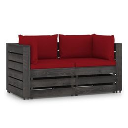 furnicato Garten-Essgruppe 2-Sitzer Outdoor-Sofa mit Kissen Grau Imprägniertes Kiefernholz