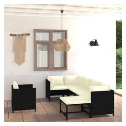 furnicato Garten-Essgruppe 7-tlg. Garten-Lounge-Set mit Kissen Poly Rattan Schwarz