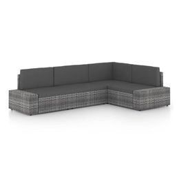 furnicato Garten-Essgruppe 4-tlg. Garten-Lounge-Set mit Kissen Grau Poly Rattan