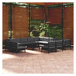 furnicato Garten-Essgruppe 14-tlg. Garten-Lounge-Set mit Kissen Schwarz Massivholz Kiefer