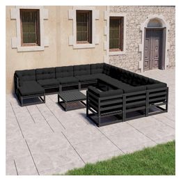 furnicato Garten-Essgruppe 13-tlg. Garten-Lounge-Set mit Kissen Schwarz Massivholz Kiefer