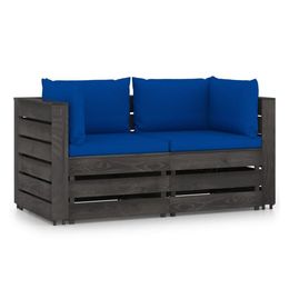 furnicato Garten-Essgruppe 2-Sitzer Outdoor-Sofa mit Kissen Grau Imprägniertes Kiefernholz