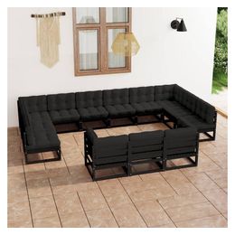 furnicato Garten-Essgruppe 13-tlg. Garten-Lounge-Set mit Kissen Schwarz Massivholz Kiefer