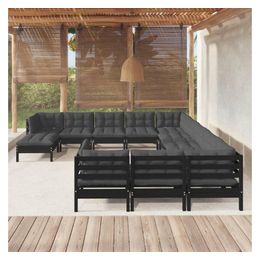 furnicato Garten-Essgruppe 12-tlg. Garten-Lounge-Set mit Kissen Schwarz Kiefernholz