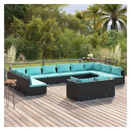 furnicato Garten-Essgruppe 12-tlg. Garten-Lounge-Set mit Kissen Schwarz Poly Rattan