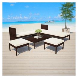 furnicato Garten-Essgruppe 6-tlg. Garten-Lounge-Set mit Auflagen Poly Rattan Braun