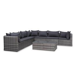 furnicato Garten-Essgruppe 8-tlg. Garten-Lounge-Set mit Auflagen Poly Rattan Grau