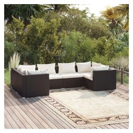 furnicato Garten-Essgruppe 6-tlg. Garten-Lounge-Set mit Kissen Poly Rattan Schwarz