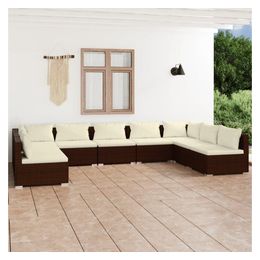 furnicato Garten-Essgruppe 9-tlg. Garten-Lounge-Set mit Kissen Poly Rattan Braun