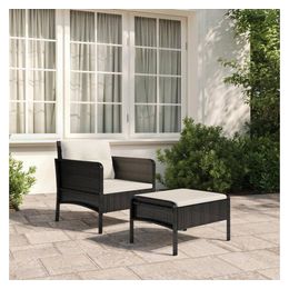 furnicato Garten-Essgruppe 2-tlg. Garten-Lounge-Set mit Kissen Schwarz Poly Rattan