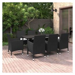 furnicato Garten-Essgruppe 9-tlg. mit Auflagen Poly Rattan und Glas